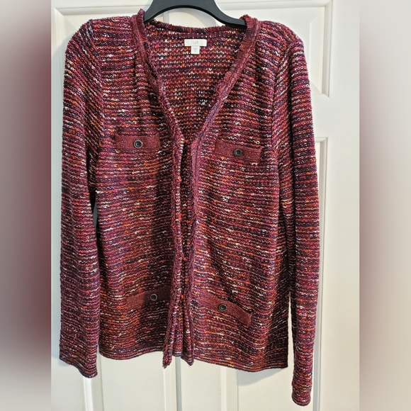 J. Jill | Sweaters | Jjill Tweed Cardiganjacket Cranberry Size M | Poshmark